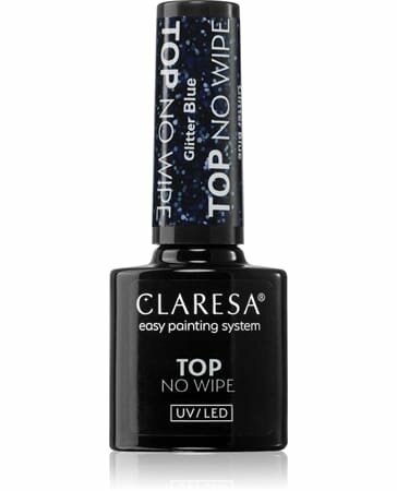 Лак для ногтей Claresa UV/LED Top Glitter No Wipe, glitter blue, 5 г
