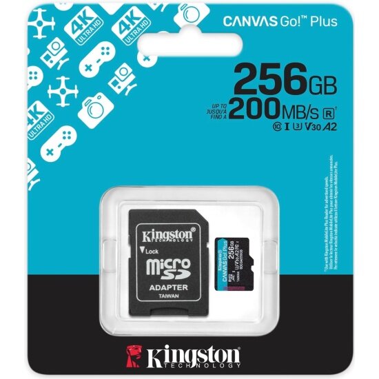 Карта памяти Kingston microSDXC 256Gb Canvas Go Plus Gen4 UHS-I U3 A2 (200/160 MB/s) + ADP NEW