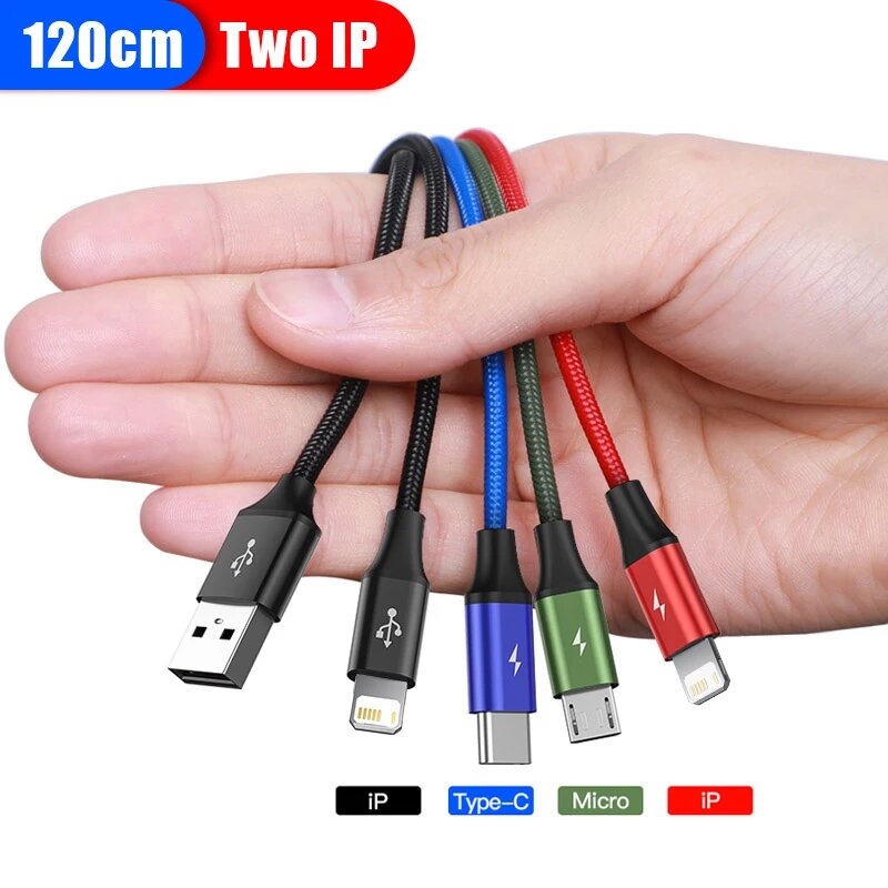 Кабель 3 в 1 Baseus 1.2м Two IP, USB-кабель для iPhone/Type-C/Micro