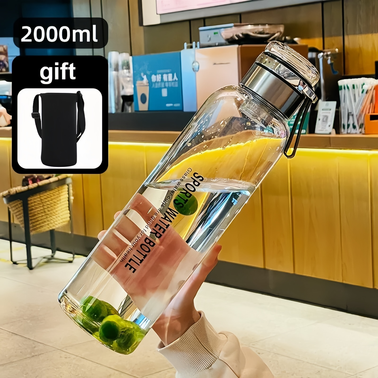 Стеклянная бутылка для воды 2 л, 2000ml, 750-2000ml，Дизайн рукава чашки Утолщенная теплоизоляционная рукав чашки