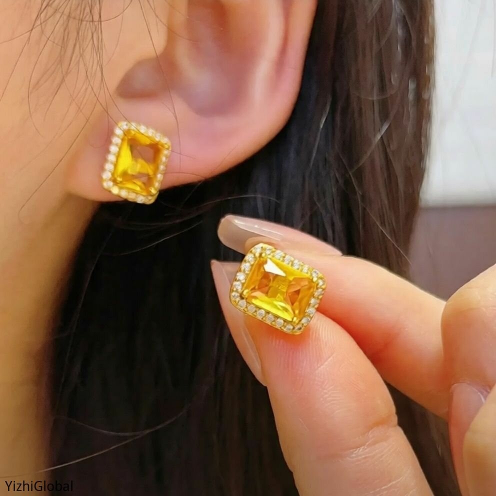 Серьги пусеты, фианит