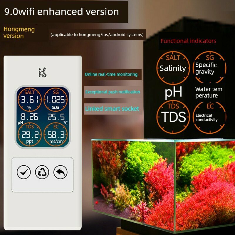 9.0 Версия WiFi Enhanced для Монитора Качества Воды в Аквариуме с Реальным Временем pH и Температуры для Китая