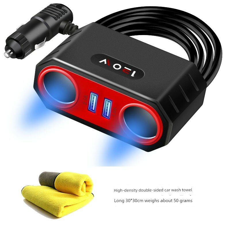 Автомобильное зарядное устройство с 2 USB-портами и микрофибровой салфеткой, быстрая зарядка QC3.0, черный