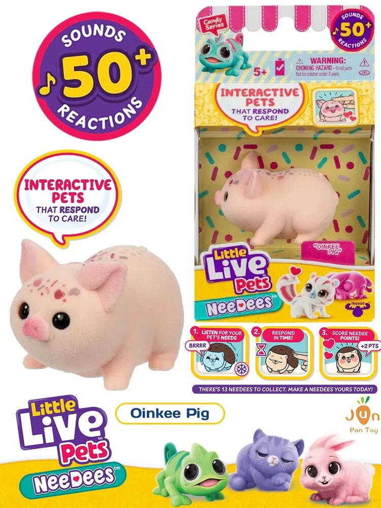 Интерактивная игрушка Moose Little Live Pets NeeDees Oinkee Pig Toy / Детские интерактивные электронные плюшевые питомцы с более чем 50 видами звуков и реакций, подходящие для детей старше 5 лет