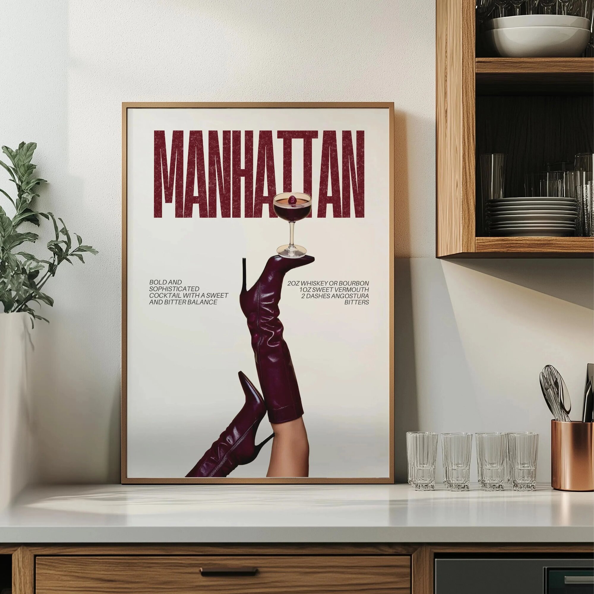 Постер "Manhattan" в бордовом цвете 50x70 см, WO1469