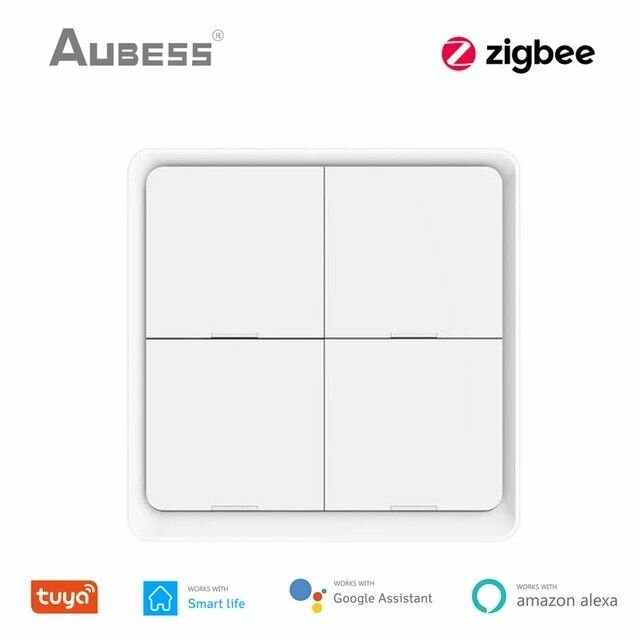 Умный беспроводной выключатель 4 клавиши Aubess, Zigbee