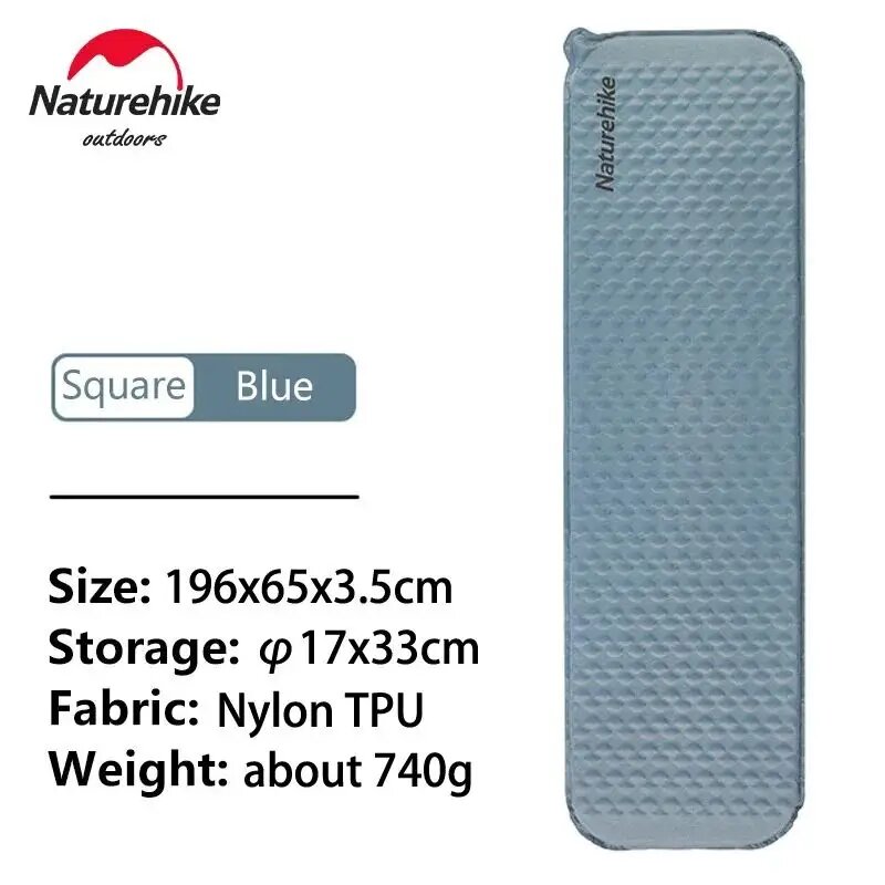 Naturehike коврик надувной Square Blue 196x65x3.5см