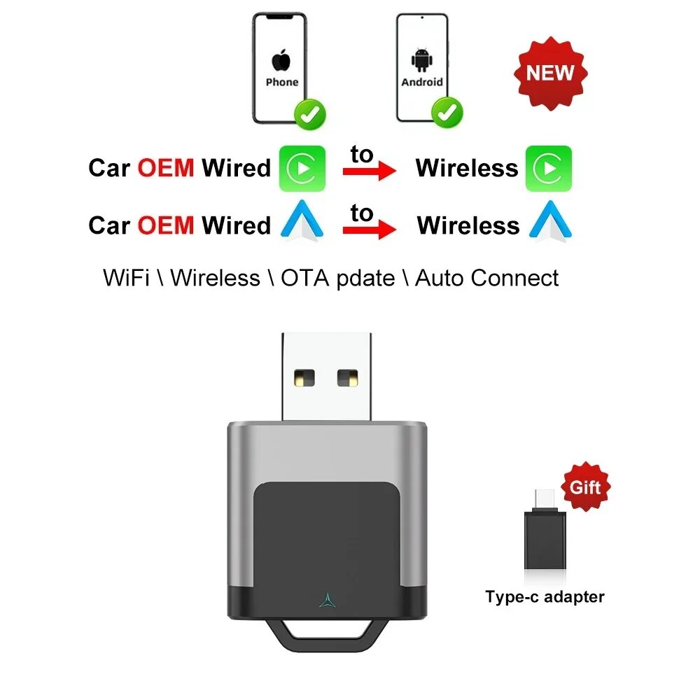 Беспроводной адаптер Carplay/Android Auto, USB, 2in1-3