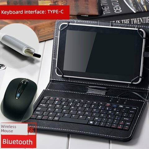Чехол с 4-мя замками для клавиатуры + адаптер Type-C + беспроводная мышь для планшетов до 27x17 см - защитный чехол для