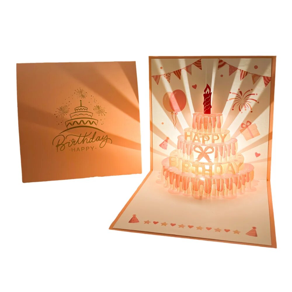 3D открытка с подсветкой "Happy Birthday", Pink