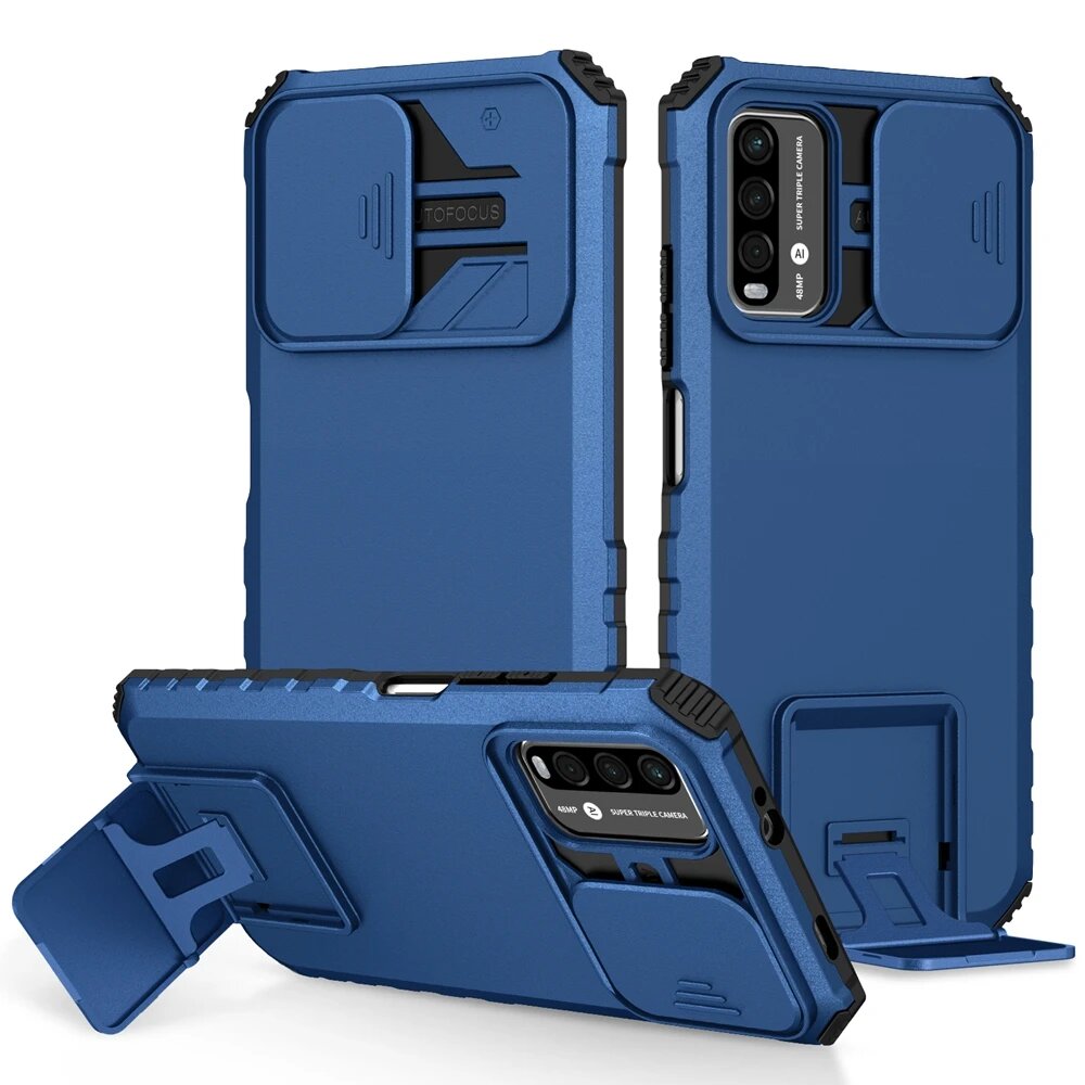 Чехол для Xiaomi 11 Lite 5G NE, Синий, с держателем и защитой камеры