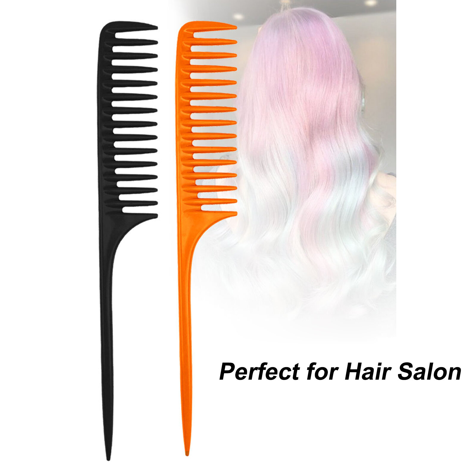Расческа Plastic Tail Comb для расчесывания волос Wide Tooth Comb антистатическая для салонов красоты и свадебных студий, материал PP, цвета Черный, Оранжевый (доступно), размер 25.5*3.5 см, 1 шт.