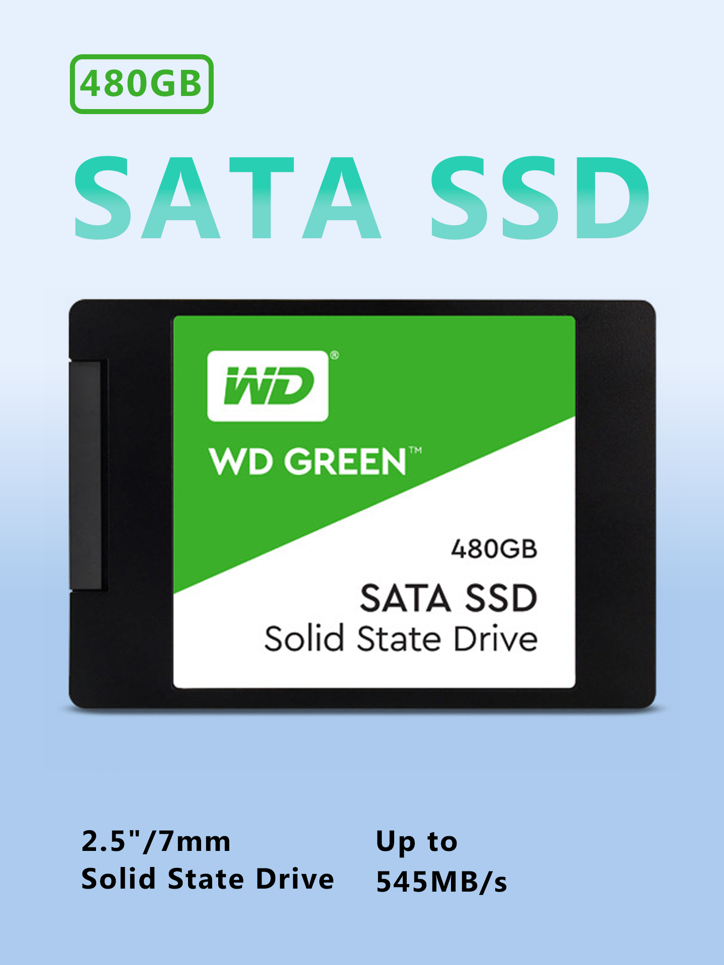 Твердотельный накопитель WD Green 480 ГБ 2.5" SATA III 6 Гбит/с до 545 МБ/с TLC SSD