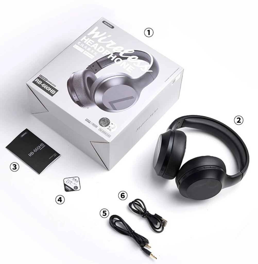 Remax RB-660HB Черные накладные беспроводные наушники Bluetooth 5.0 с аудиокабелем 3.5 мм и регулируемой подставкой