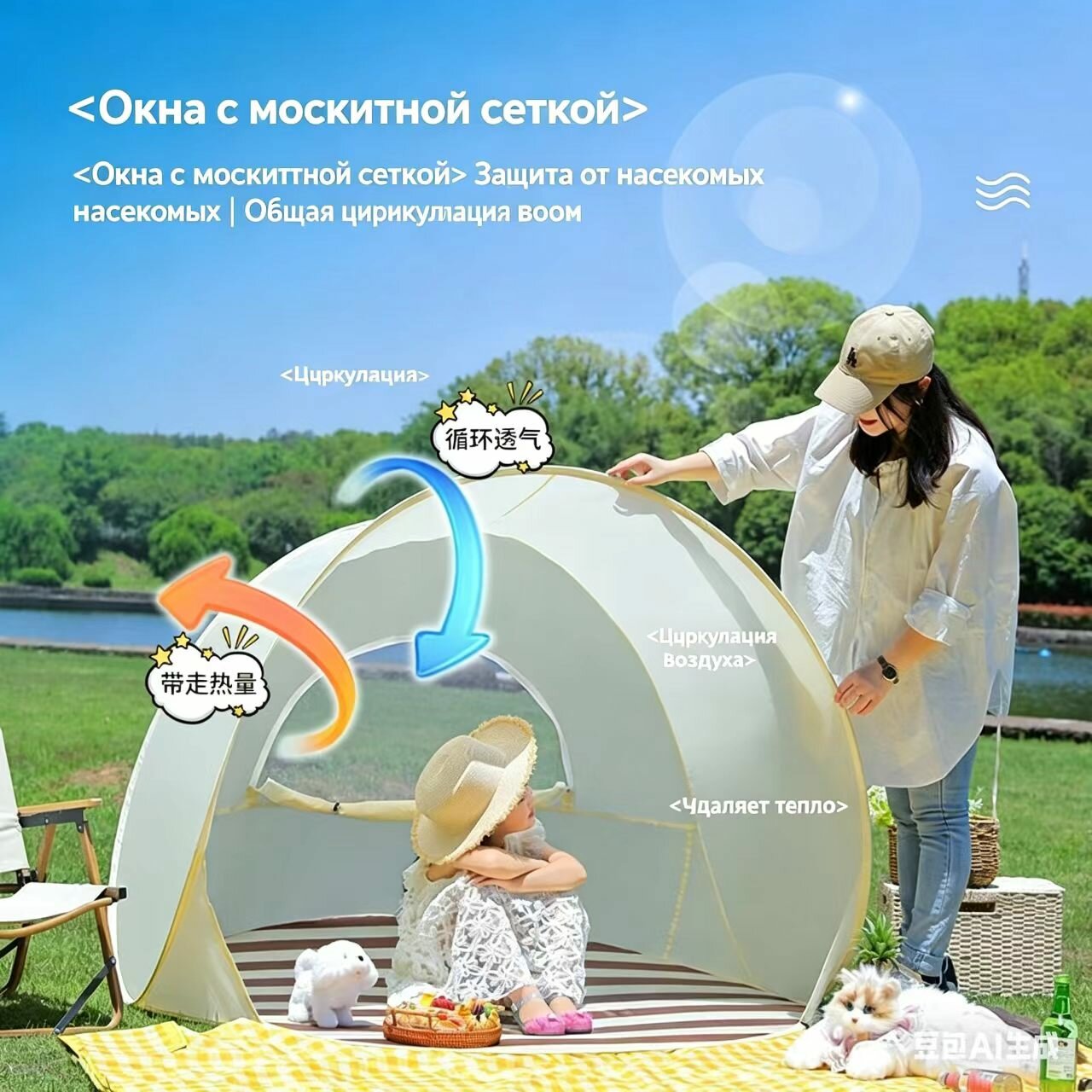 Переносная пляжная палатка на берегу моря, детский солнцезащитный крем, не совсем белый
