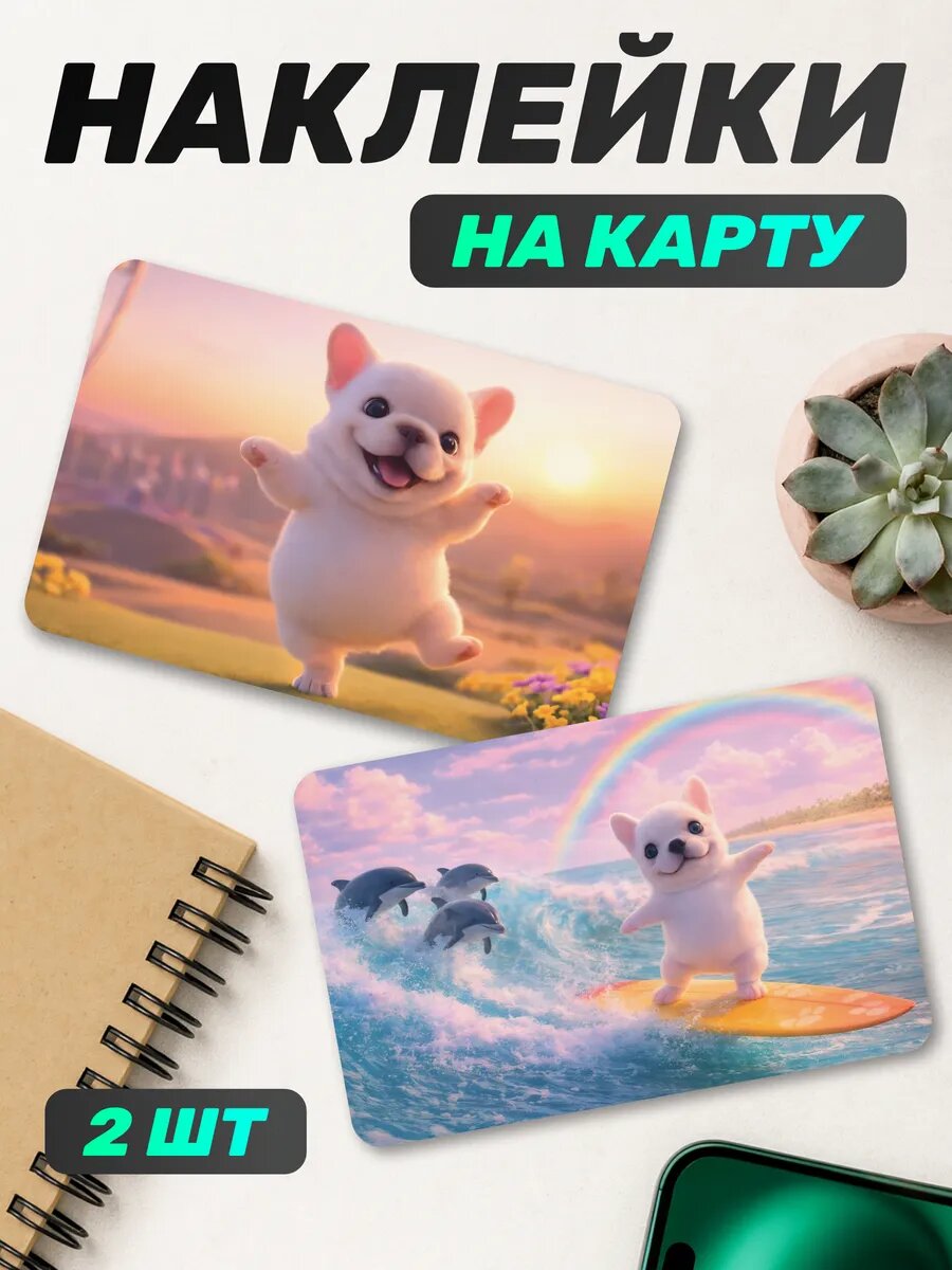 Наклейка на банковскую карту мем Собака на серфе