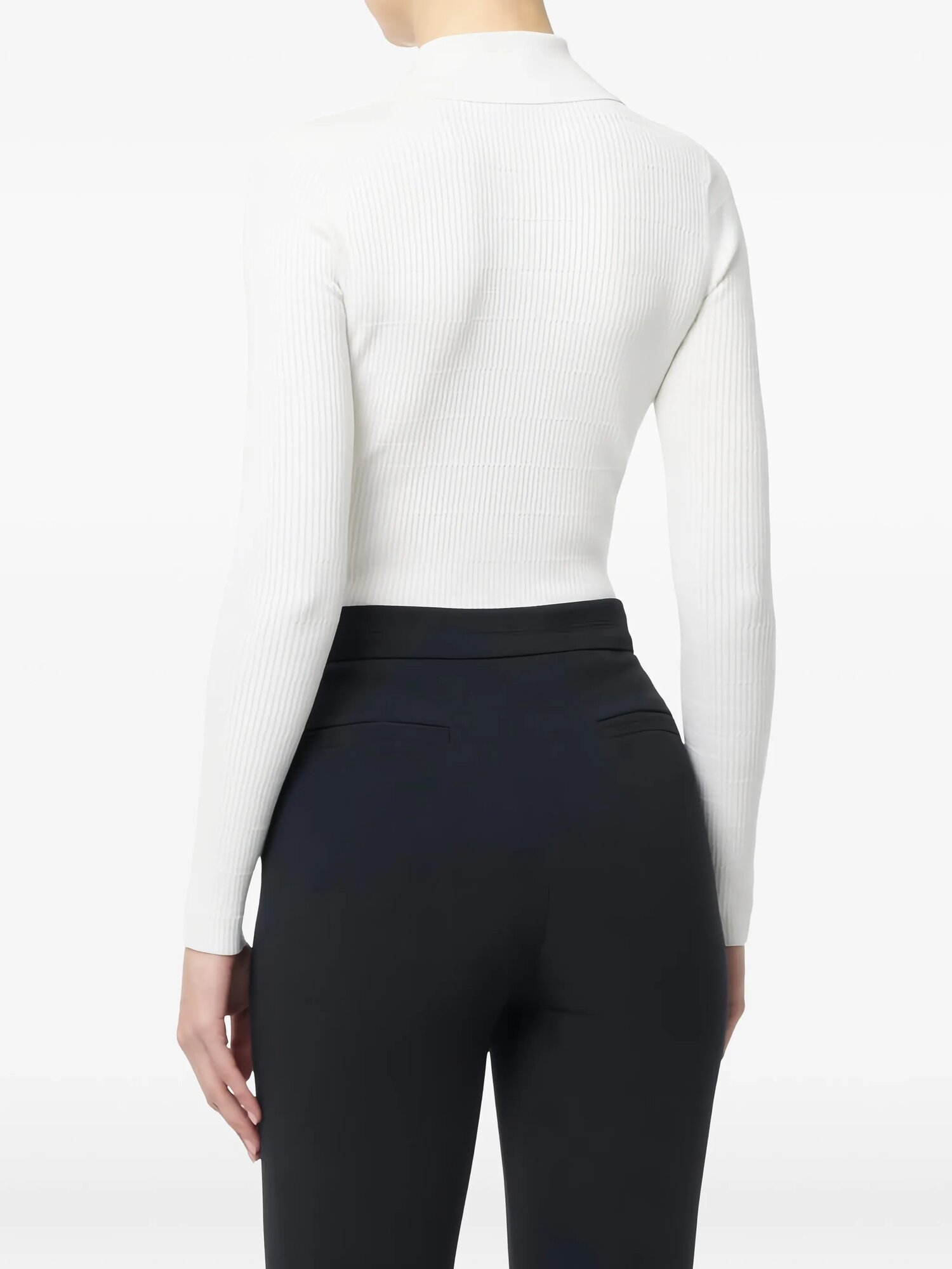 Боди бельевое Elisabetta Franchi Micro-braided knit bodysuit, размер 46, бежевый/белый — фото 1
