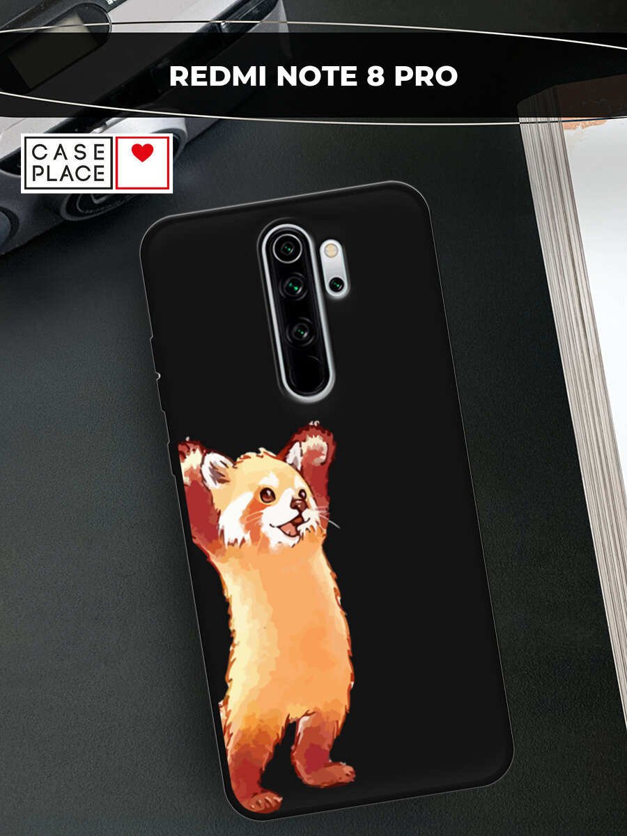 Черный матовый чехол на Xiaomi Redmi Note 8 Pro / Сяоми Редми Нот 8 Про с принтом Красная панда в полный рост