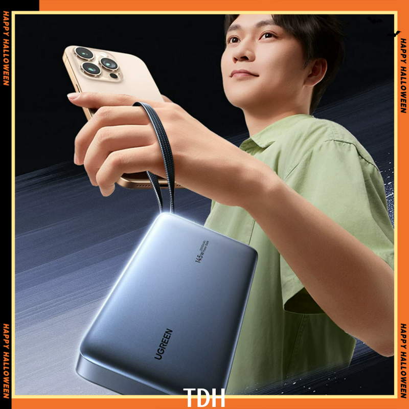 Внешний аккумулятор UGREEN PB551 (55992B) 145W Power Bank 20000mAh USB-C/USB-A со встроенным кабелем USB-C Space Gray
