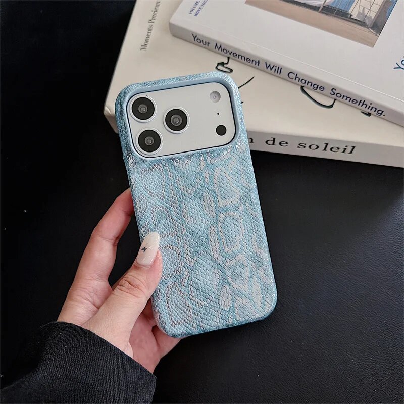 Роскошный чехол с золотым тиснением под змеиную кожу (питон) для iPhone 17 Air 16 15 айфон 14, Blue