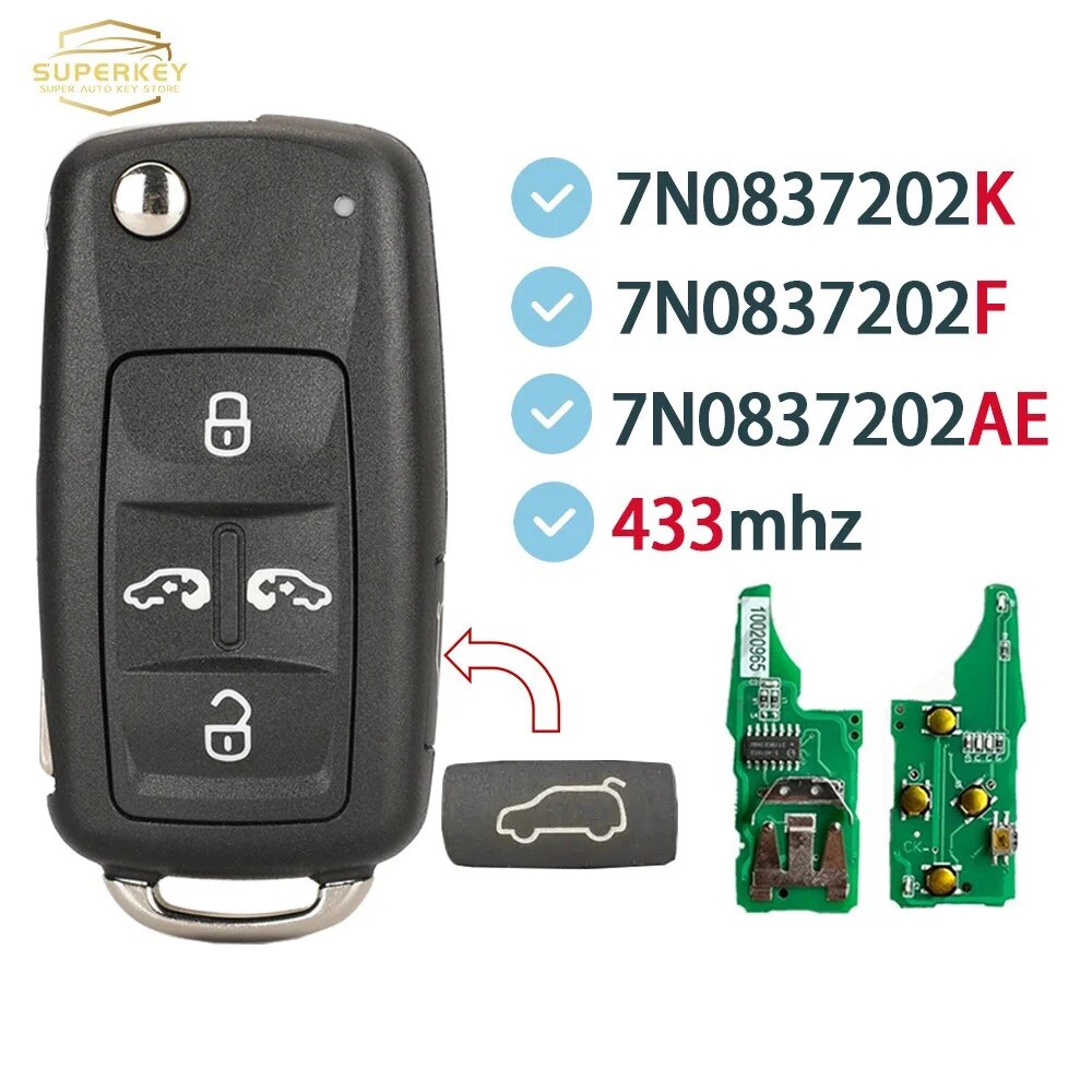 7Н 0837202 K/F/AE для VW Volkswagen Sharan Multivan T5 Caravelle, 5 кнопок, спросите 433 МГц ID48, брелок с дистанционным откидным ключом 7N 0837202 Ф
