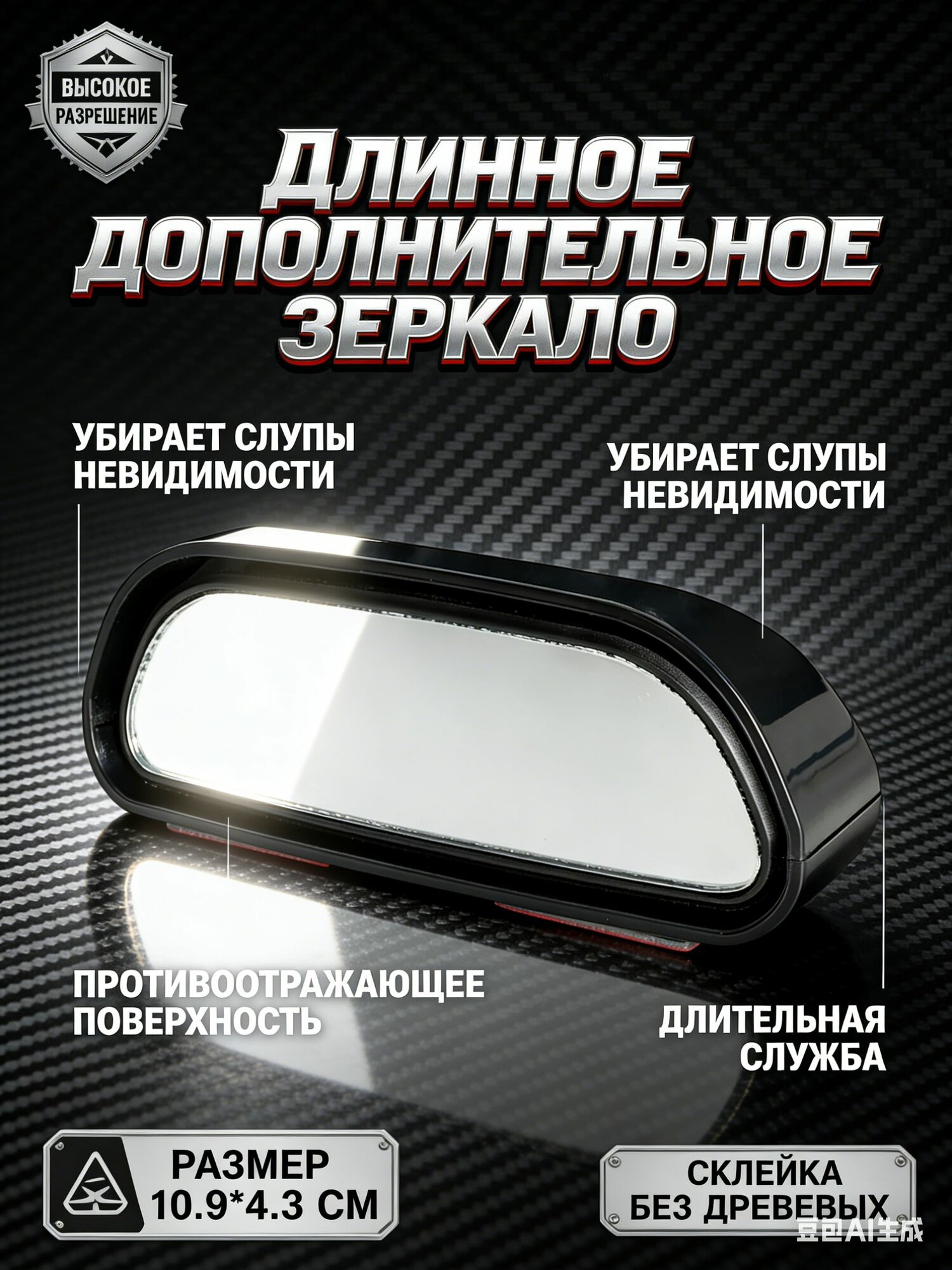 Широкоугольное зеркало для слепых зон автомобиля, регулируемое и наклеиваемое — универсальная установка слева/справа