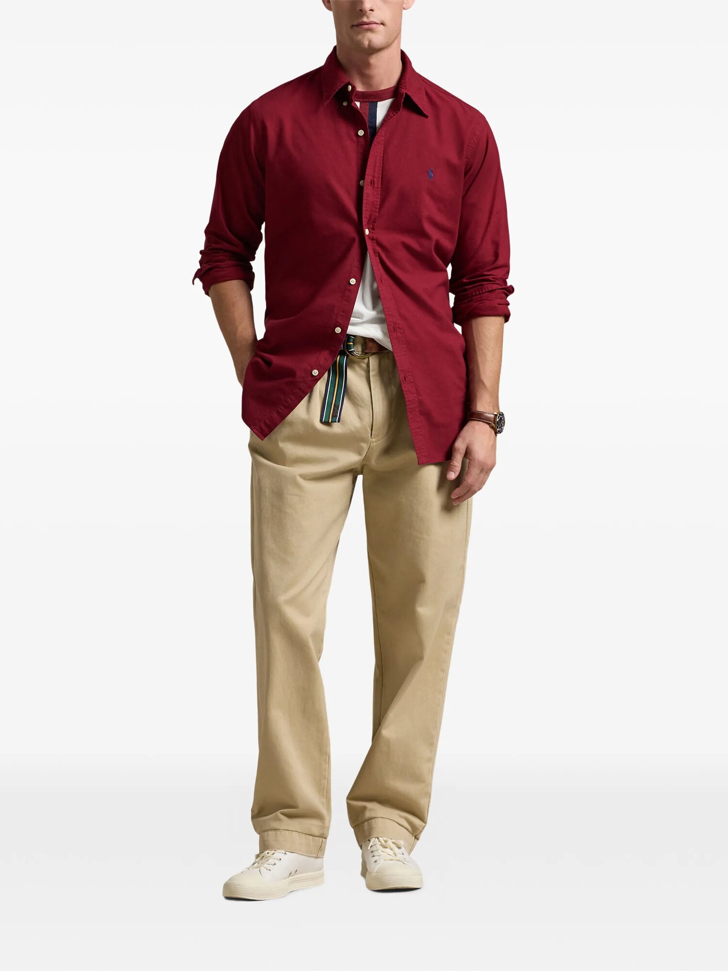 Рубашка Polo Ralph Lauren Logo-embroidered button-down shirt, размер M, red — фото 1
