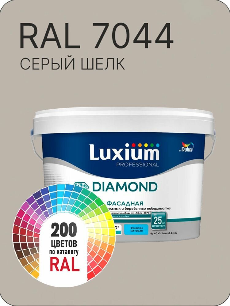 Краска для минеральных и деревянных фасадов Dulux Diamond серый шелк Ral 7044 9 л.