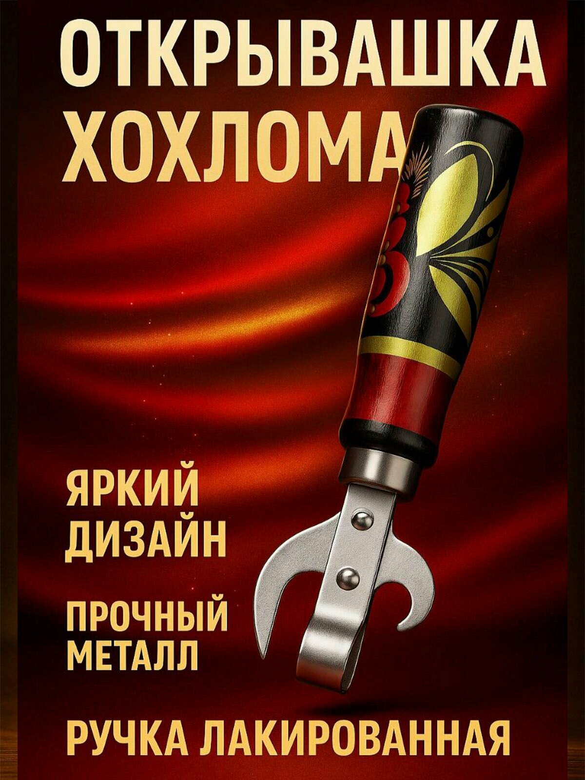 Открывашка MaxBoom, сталь, с лакированной ручкой из дерева, цвет красный/золотистый/черный