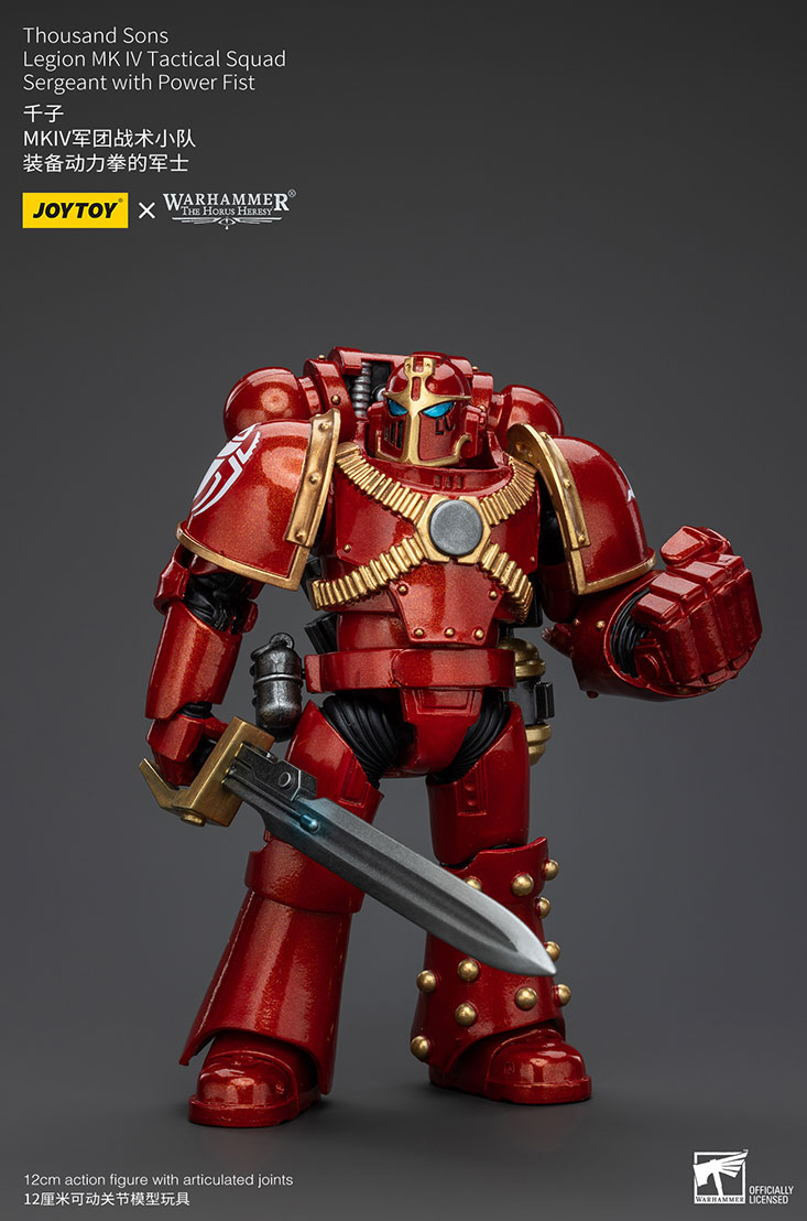 Подвижная фигурка JOYTOY Warhammer 40000 Thousand Sons Legion MKIV Tactical Squad. Sergeant with Power Fist