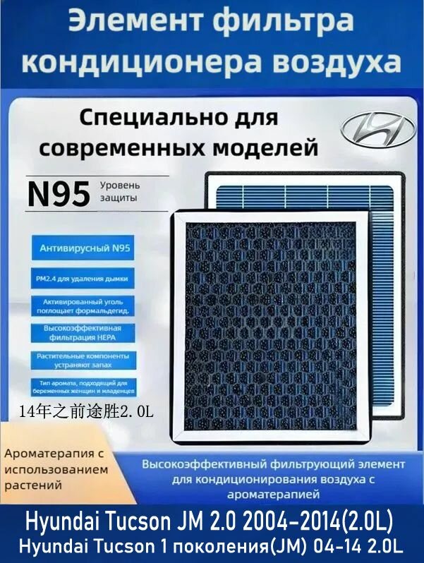 Фильтр салонный арт. Салонный фильтр ароматизированный для Hyundai Tucson JM 2.0 2004 2014, 1 шт.