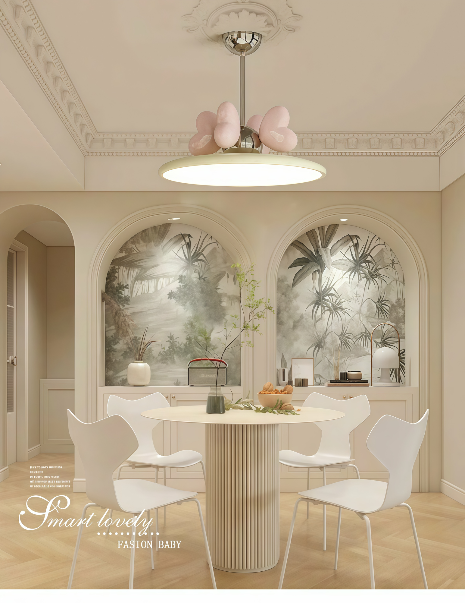 Люстра Clear Lighting, LED, 3 цвета, управление пультом, бежевый плафон, розовый абажур