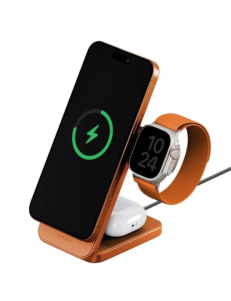 Беспроводная складная зарядная док-станция EnergEA, MagTrio 2, 3 в 1, оранжевый (ORANGE)