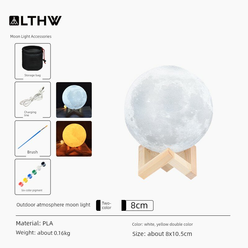 Водонепроницаемая лампа LTHW Travel Outdoor Moon Lamp для кемпинга, атмосферная подсветка, USB-заряжаемая, для палатки,