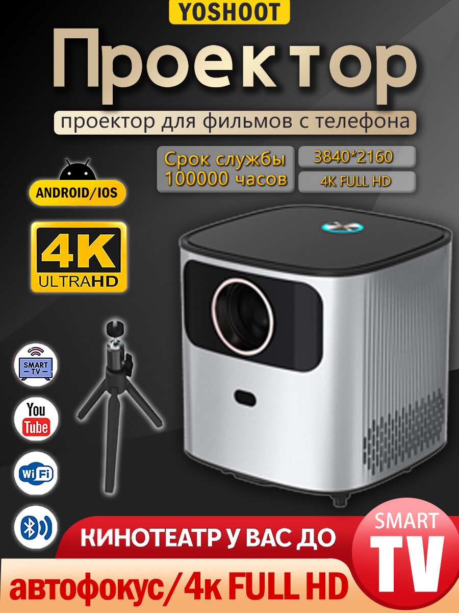 Проектор YYT-Y06, 3LCD, белый, серый металлик