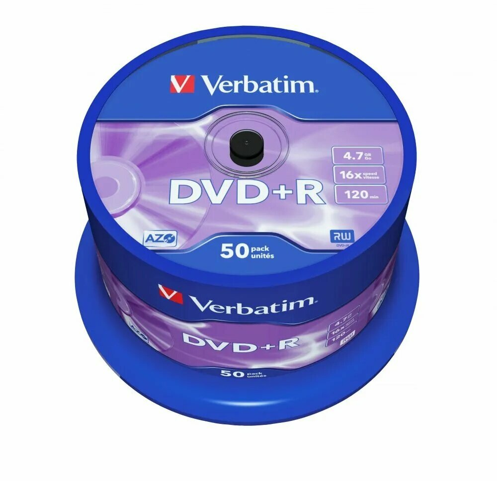 Verbatim Диск для записи DVD+R, 4,7 ГБ, 50 шт