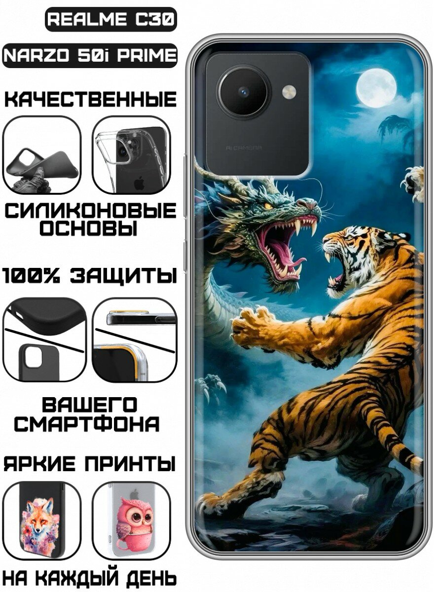 Чехол для Realme C30, Realme Narzo 50i с принтом Тигр (Реалми С30, Реалми Нарзо 50i Прайм)