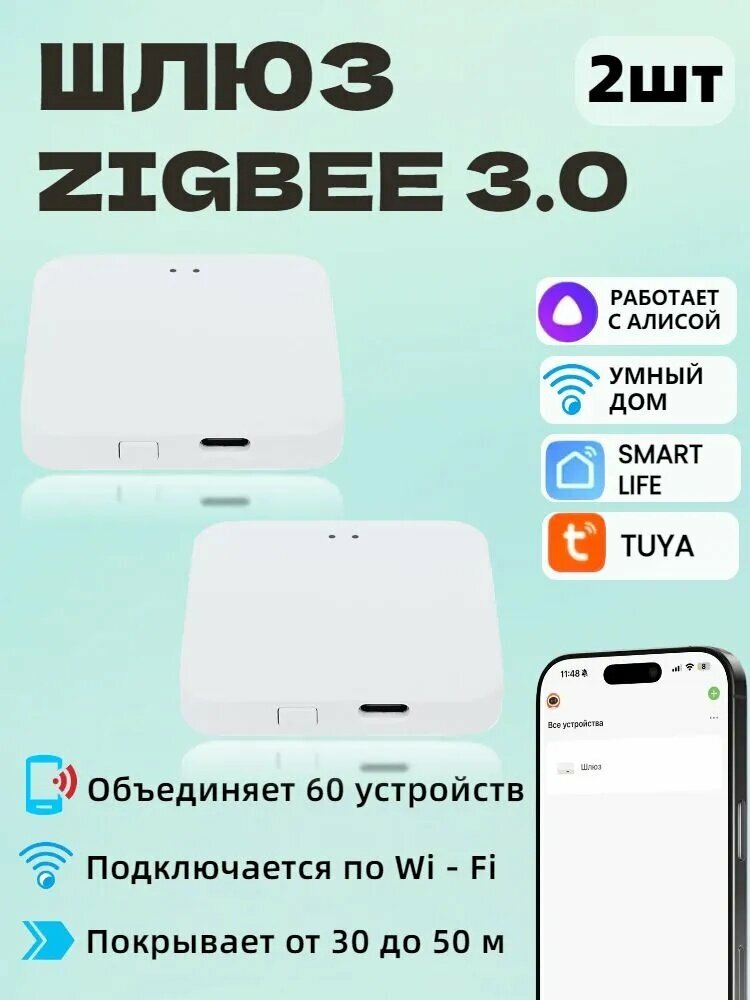 Шлюз Zigbee 3.0 Tuya с Bluetooth, беспроводной компактный хаб для умного дома, дистанционное управление с помощью приложений,2шт.