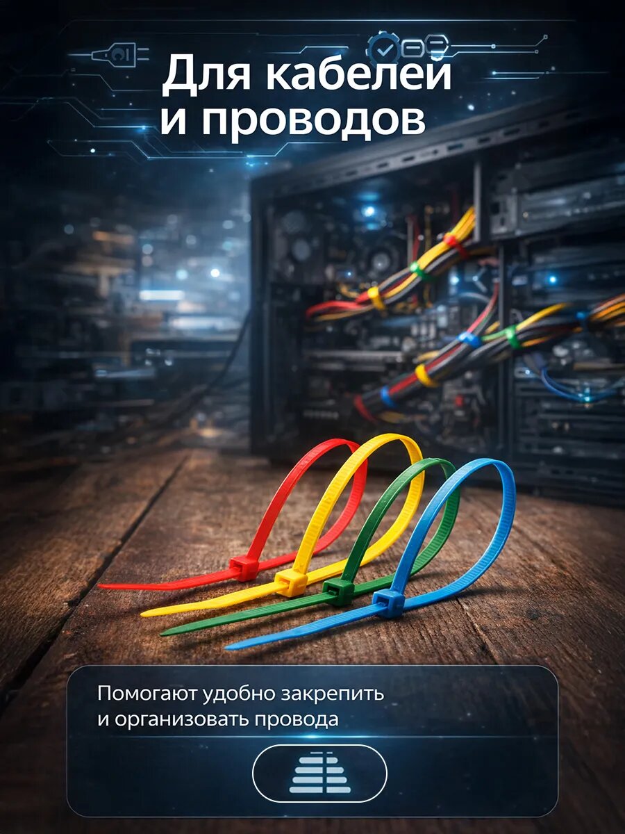 Набор кабельных стяжек, цвет в ассортименте — фото 1