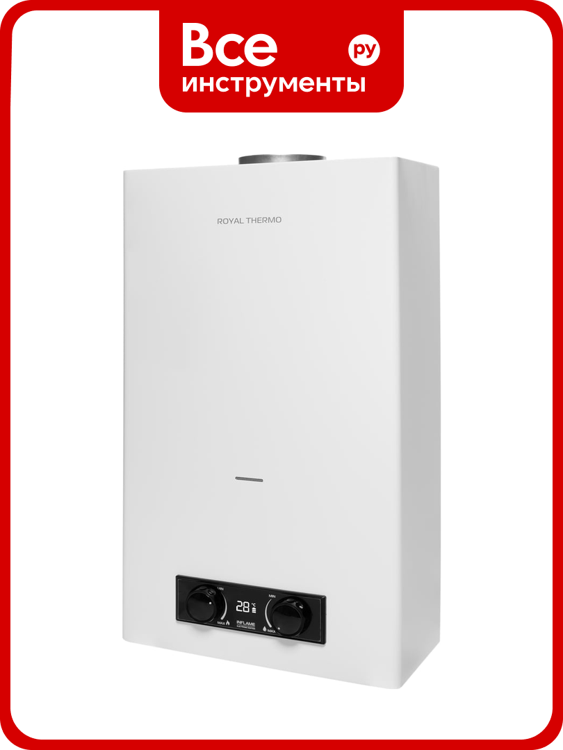 Газовая колонка Ballu ROYAL THERMO Inflame GWH 12 НС-1584751, 12 л/мин, 24 кВт, белая