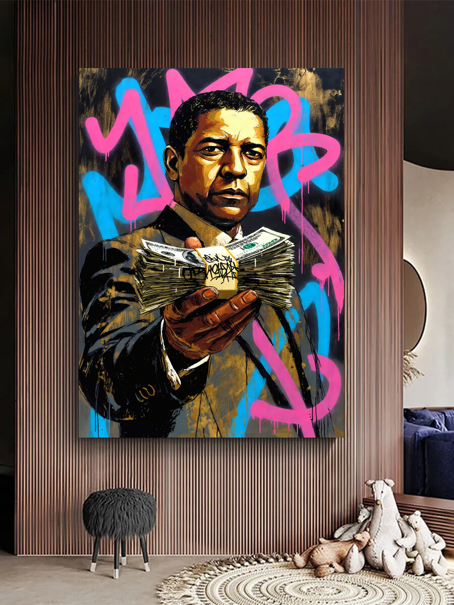 Картина на холсте «Denzel Washington: поп-арт портрет Дензела Вашингтона» для одиночной развески, формат 40×60 см