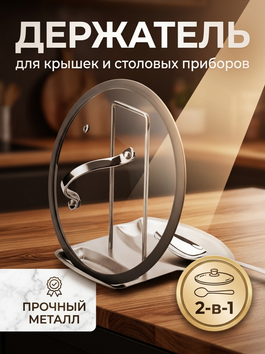 Металлический держатель для кухонных крышек и столовых приборов