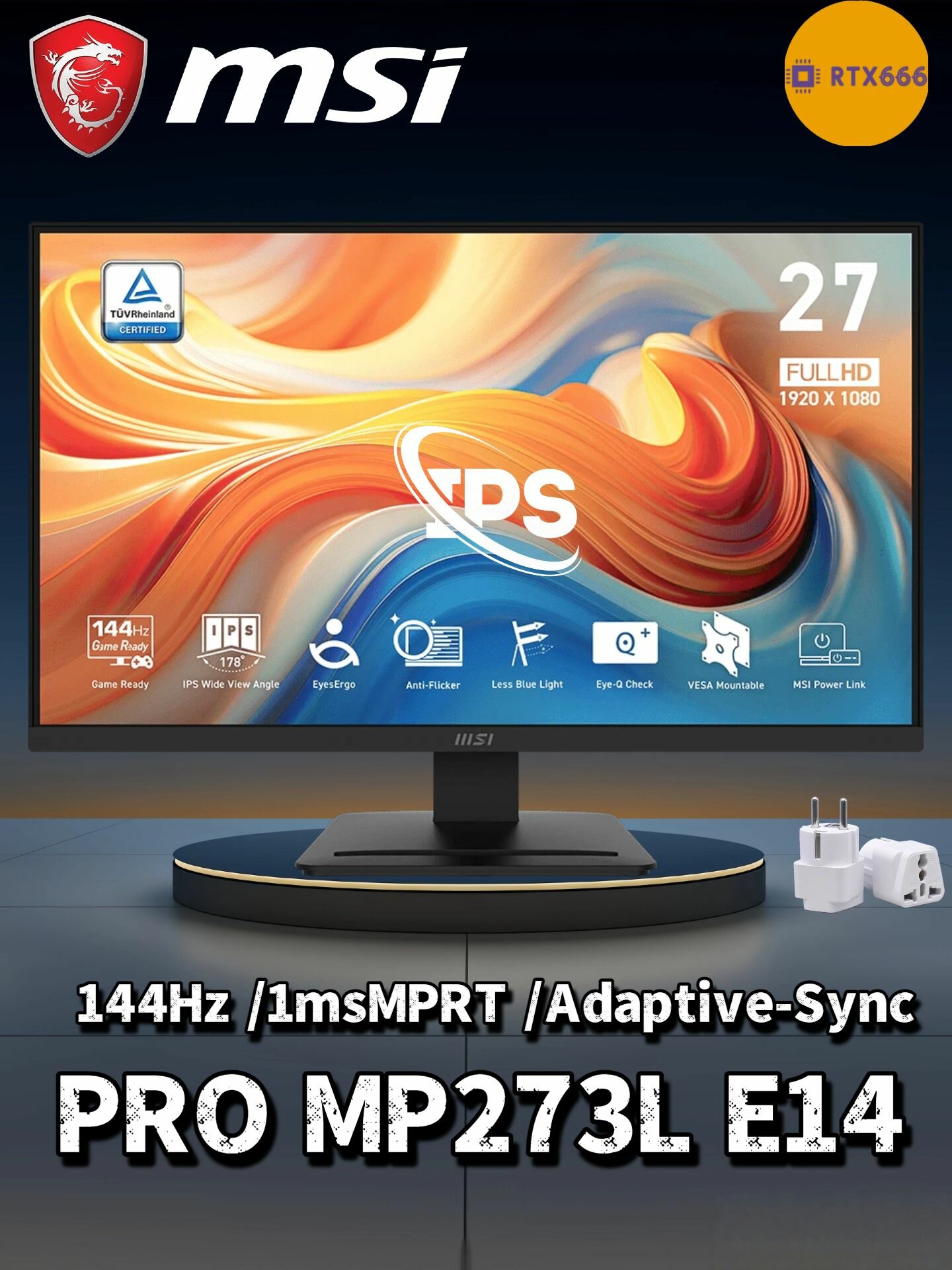 MSI 27" Монитор PRO MP273L E14 IPS 144Hz Дисплей с разрешением FHD 144 Гц HDR Ready с сертификацией защиты глаз Rhine IPS-панель для домашних игр и офиса дисплей для защиты глаз (PRO MP273L E14), IPS, 1920x1080, 144 Гц, черный, перламутровый