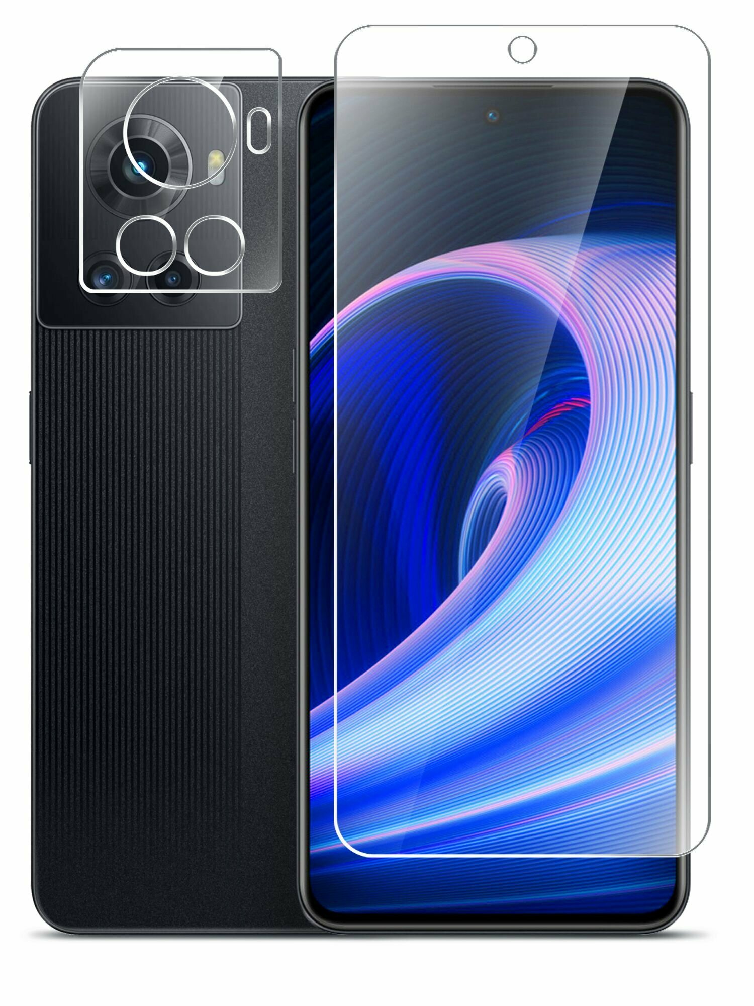 Защитное стекло на OnePlus Ace (ВанПлюс Эйс) на Экран и Камеру, гибридное: пленка + стекловолокно, прозрачное силиконовая клеевая основа тонкое Hybrid Glass, Brozo