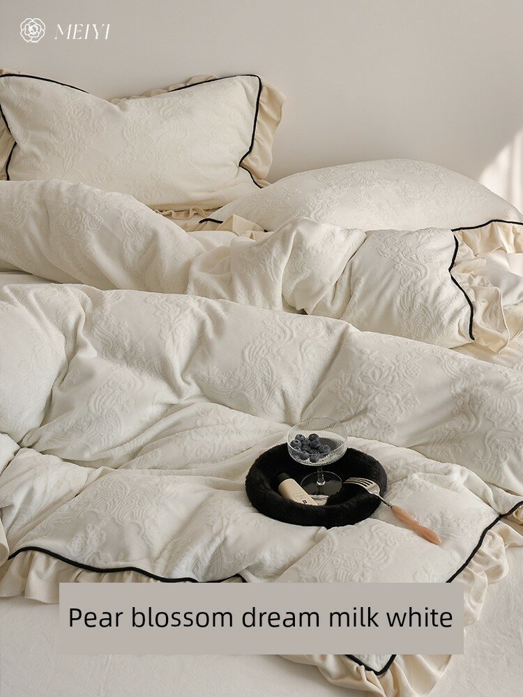 Комплект постельного белья Meiyi Home Textiles в ретро-стиле, зимний, из молочного вельвета, четыре предмета, новинка