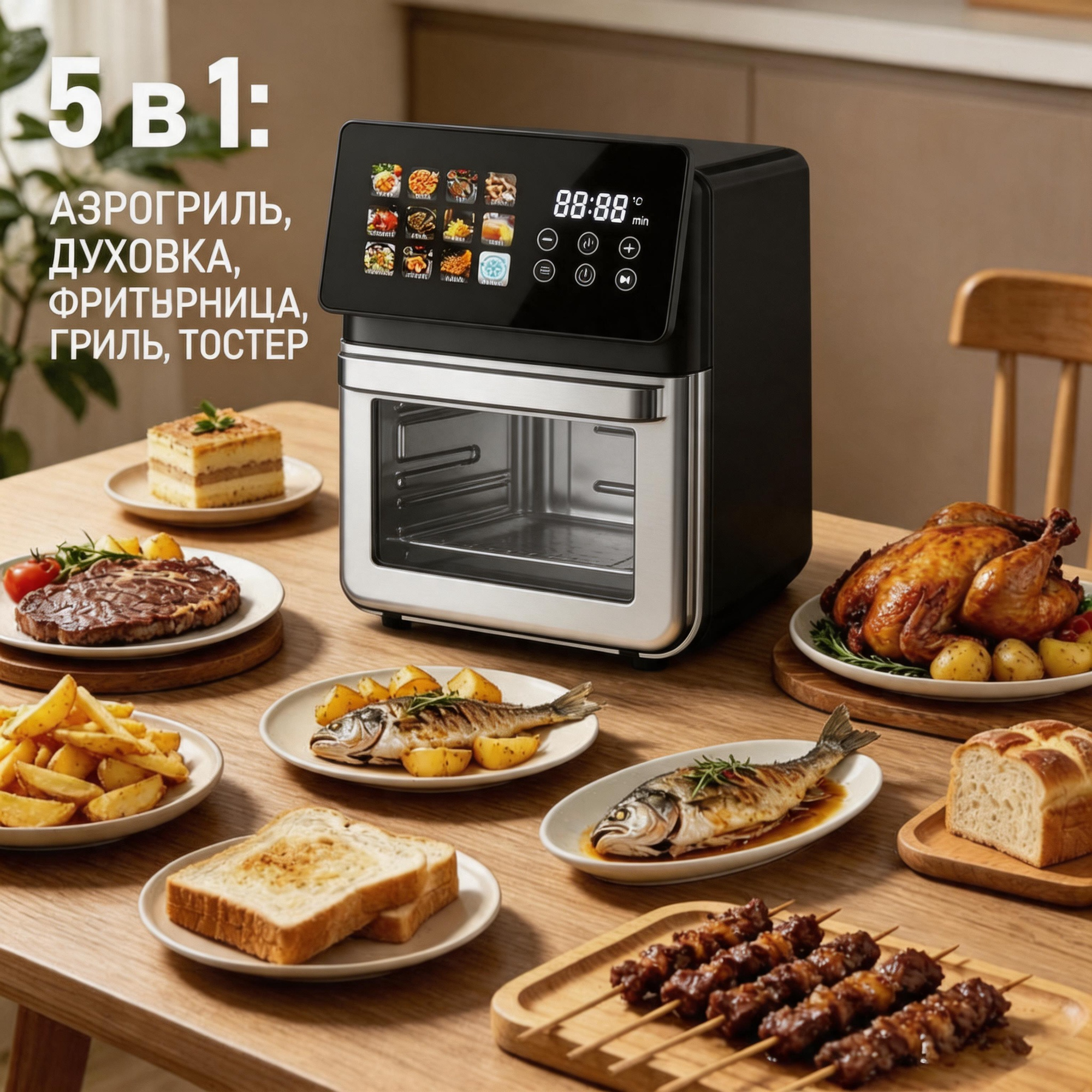 Аэрогриль WAF 909 LE Digital FryPro, Мощность 2200 Вт, Объём чаши 9 л, 12 Авто-программ, 2 ТЭНа, Таймер