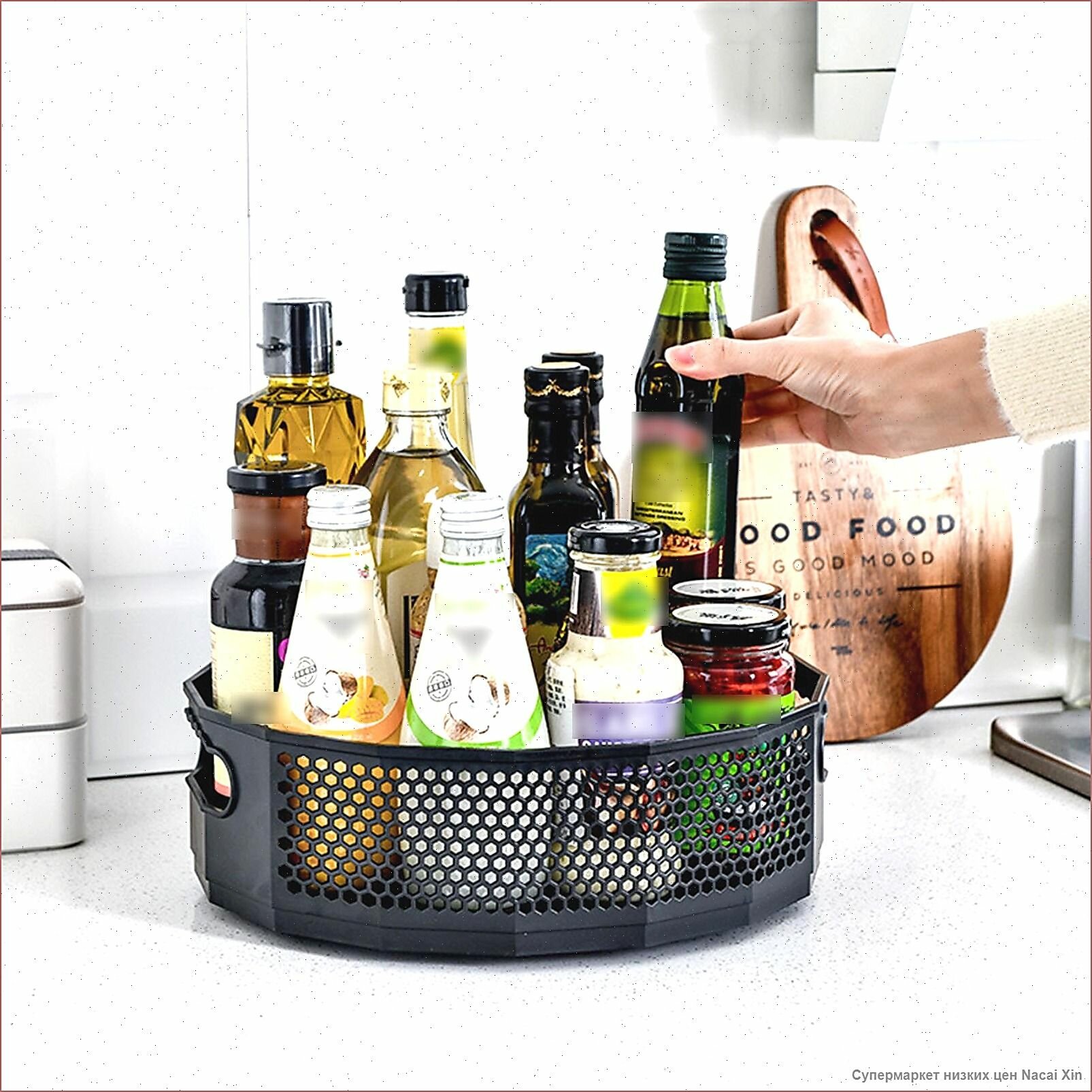 Поднос Kitchen Countertop Seasoning Rack, вращающийся, черный, 22,5 см