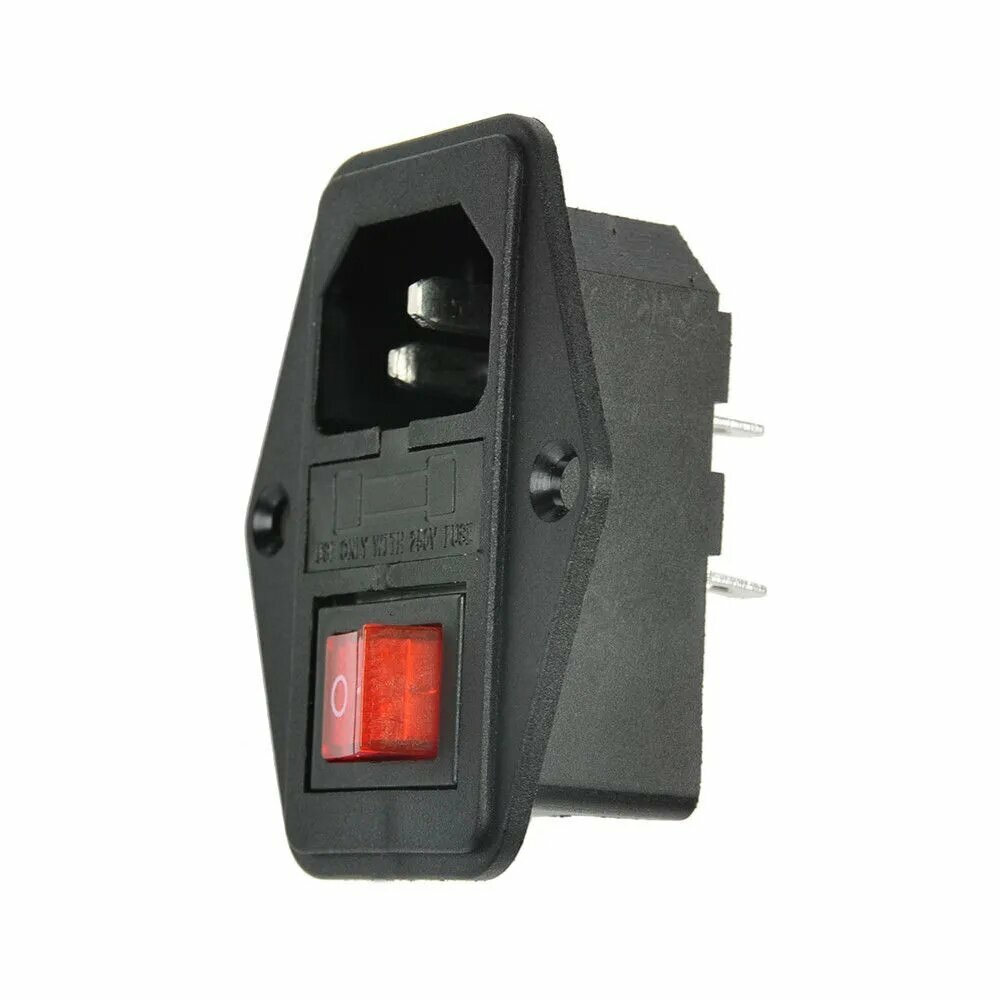 3-контактный штекер IEC320 C14 для подключения к сети переменного тока, с предохранителем, выключателем и индикатором для кошек, собак или других животных (черный и красный).