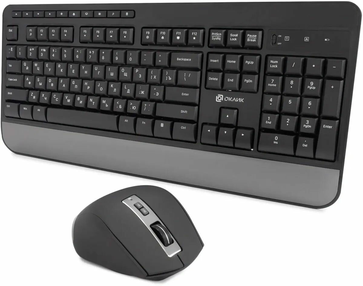 Клавиатура и мышь для компьютера Oklick S290W, USB, беспроводной, черный (351701)