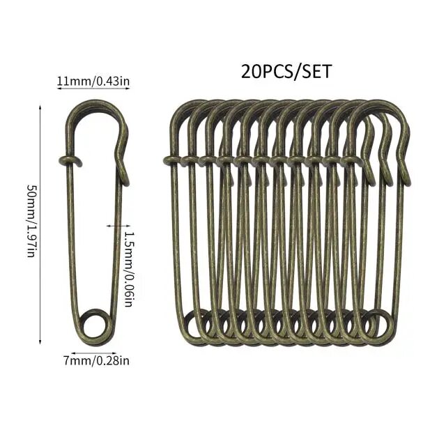 Металлические булавки 50X1.5mm, 20 шт.